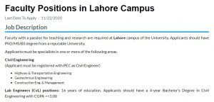 Faculty Positions in Fast University Lahore - Civil Engineers PK