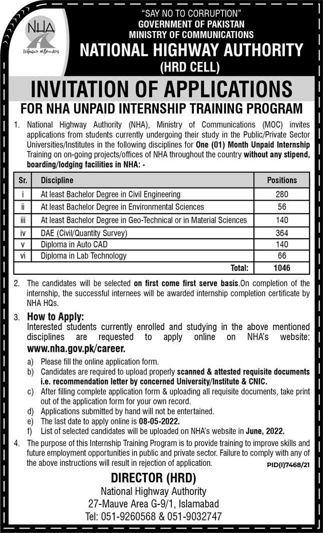 INTERNSHIP TRAINING PROGRAM BY NATIONAL HIGHWAY AUTHORITY - Civil ...